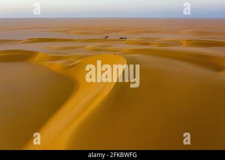 Aerials of sand dunes at sunset, Dirkou, Djado Plateau, Sahara, Niger ...