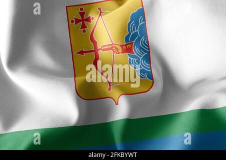 3D illustration flag of Kirov Oblast is a region of Russia. Waving on ...