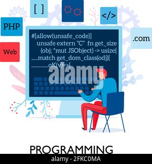 Programmer concept. Idea of coding, testing and writing program, using ...