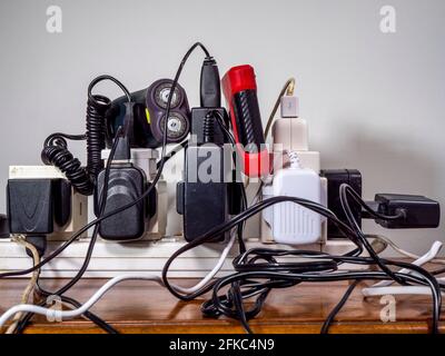 electrical plug wires extension leads cable unit mess tangle too many ...