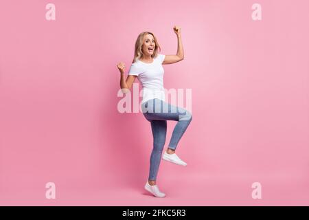 Profile photo of mature nice blond lady near promo wear blue pullover ...