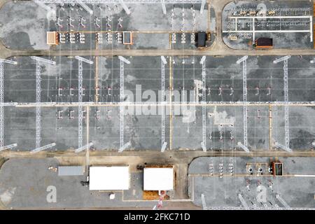Aerial top view electric substation industry, View from above high ...