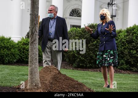 First Lady Jill Biden plants a Linden Tree on the North Lawn of the ...