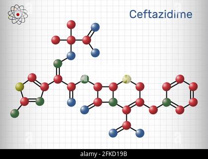 Ceftazidime cephalosporin antibiotic drug molecule. Skeletal formula ...