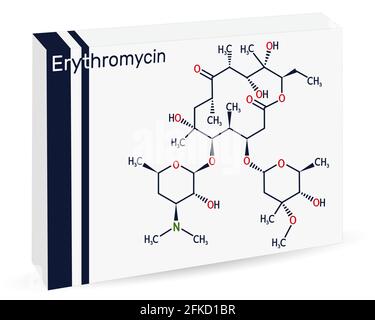 Erythromycin molecule. It is bacteriostatic antibiotic drug, belongs to ...