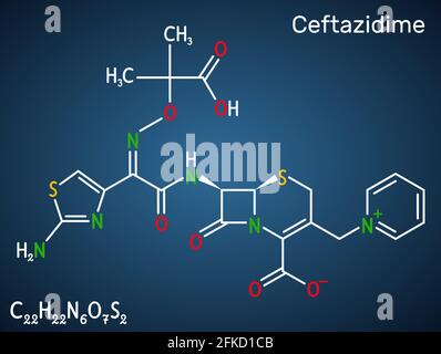 Ceftazidime molecule. It is cephalosporin, semisynthetic, antibacterial ...