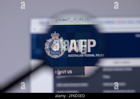 The logo of the Australian Federal Police (AFP) is seen at a press ...