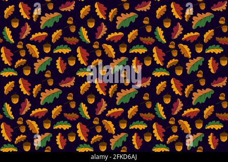 Seamless pattern of oak leaves with acorns. Image of seasonal autumn ...