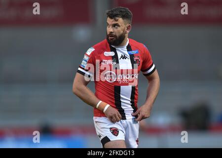 Elliot Kear (19) of Salford Red Devils in action during the game ahead ...