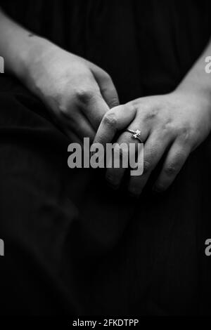 Vertical grayscale shot of female hands in attractive position Stock ...