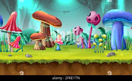 Fantasy magic mushroom, flower and grass. Vector cartoon set of ...