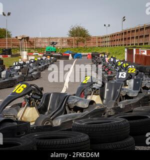 A panning shot of a racing kart as it circuits a track Stock Photo - Alamy