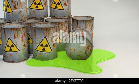 Rusty iron barrels with a biohazard sign. 3D visualization Stock Photo ...