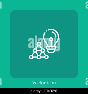 Deep learning AI linear icon. Neural network with cogwheels. Thin line ...