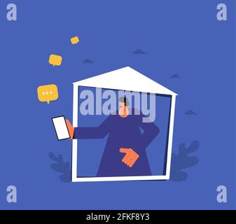 Online communication. Woman portrait with frame. Female person get a ...