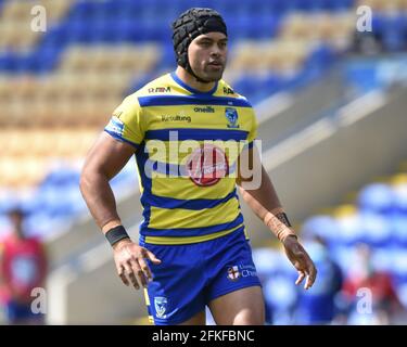 Eribe Doro (25) of Warrington Wolves celebrates his try in, on 6/24 ...