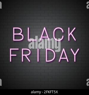 Black Friday hot pink realistic neon sign on black background. Shopping ...