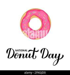 National Donut Day lettering with donut. Poster concept. Cartoon ...