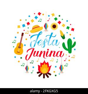 Festa Junina poster with brazilian elements and accordion. June ...