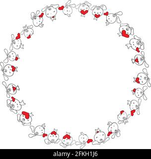 cartoon rabbits action set background border Stock Photo - Alamy