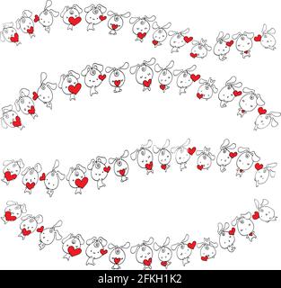 cartoon rabbits action set background border Stock Photo - Alamy