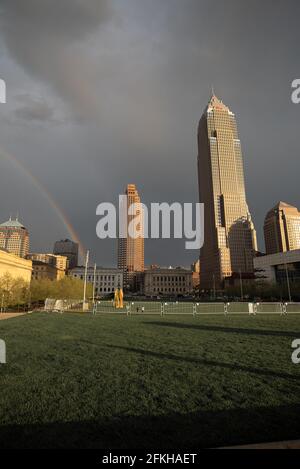 rainbow in downtown cleveland Stock Photo - Alamy
