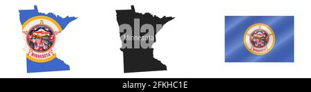 Minnesota state map with waving flag. Alpha channel background Stock ...