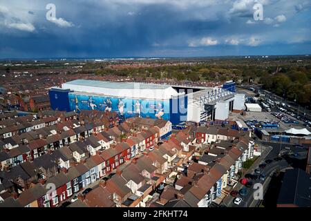 Goodison Park, Everton, Liverpool aerial view of football stadium Stock ...
