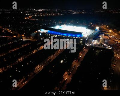 Aerial view of Goodison Park showing the stadium in it’s urban setting ...