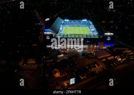 Aerial view of Goodison Park showing the stadium in it’s urban setting ...