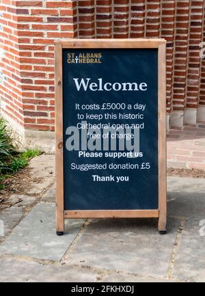 St. Albans Cathedral information sign on The Tower Stock Photo - Alamy