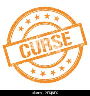 CURSE text written on orange grungy vintage round stamp Stock Photo - Alamy
