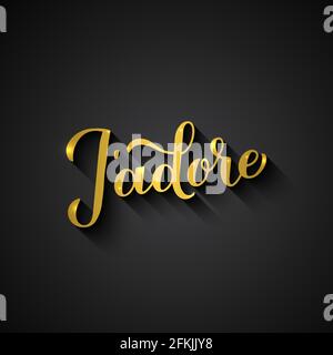 Jadore calligraphy hand lettering on red blurred hearts background. I ...