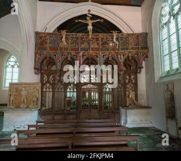 Rood screen in carved polychrome wood: the Passion of Christ, Mary and ...