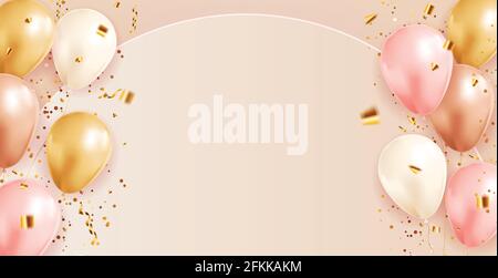 Happy Birthday congratulations banner design with Confetti, Balloons for Party Holiday ...