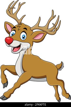 cartoon reindeer standing in winter forest cute deer animal greeting ...