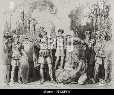 Ancient History. Carthage. Hannibal and his army passing the Alps into ...