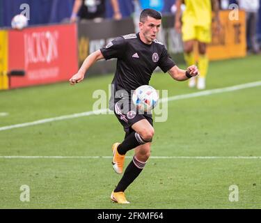 Inter Miami midfielder Lewis Morgan warms up before an MLS soccer match ...