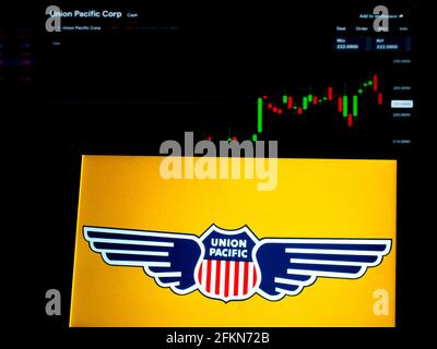 In this photo illustration, the Union Pacific Railroad logo seen ...