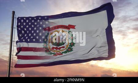 USA and West Virginia Mixed Flag waving in wind. West Virginia and USA ...