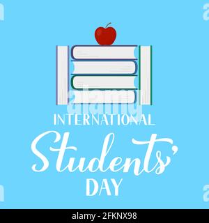 International Students Day calligraphy hand lettering with cute cartoon ...