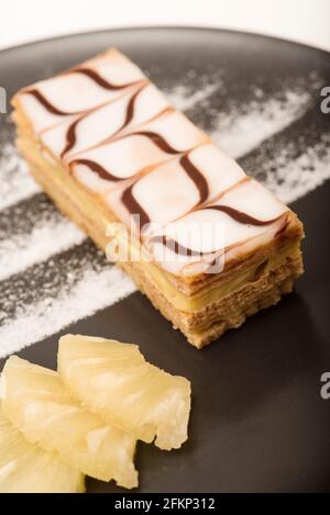 Nouvelle cuisine style presentation of a Millefeuille pastry aka ...