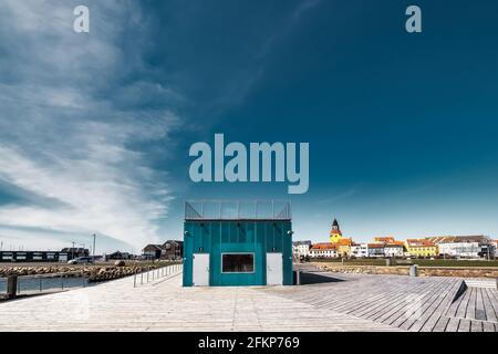 Faaborg harbor bathing swimming ramp at the marina, Denmark Stock Photo ...