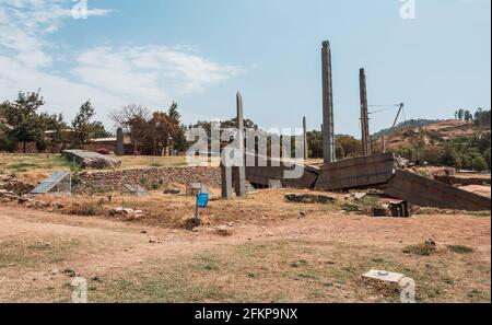 Aksumite civilization ruins, Ancient monolith stone obelisks behind ...
