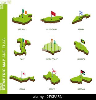 Isometric map and flag of Jordan. 3D isometric shape of Jordan. Vector ...