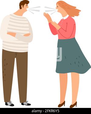 Shouting characters. Angry people agressive expressive dialogue cheer ...