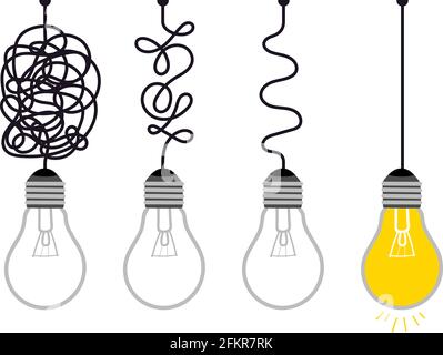Light bulbs idea concept. Simplify complexity, graphic of problem ...