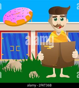 Cartoon prehistoric man reading a book. Vector illustration of a man ...