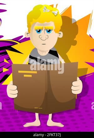 Cartoon prehistoric man reading a book. Vector illustration of a man ...
