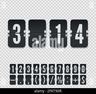Flip countdown timer font with shadows isolated on transparent background. Vector illustration ...